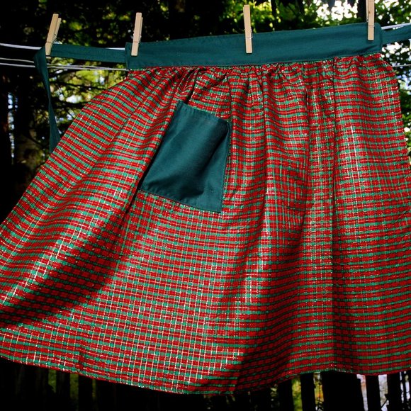 Vintage | Other | Vtg 96s Christmas Fancy Hostess Apron Plaid Taffeta W ...